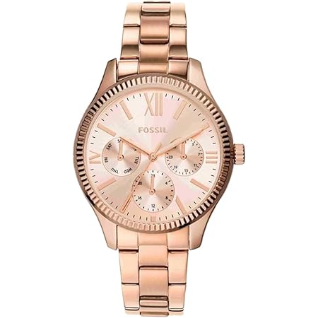 Buy Fossil Womens 36 mm Rye Rose Gold Dial Stainless Steel Analog Watch ...