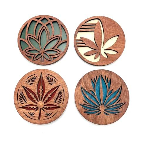 Amazon.com: Wooden Coasters Set of 4, Nature-Inspired Art Design, 3.5 ...