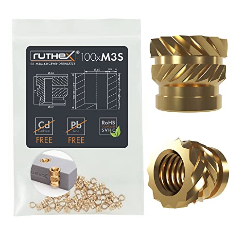 ruthex M3 Threaded Inserts Short - 100 Pieces RX-M3Sx4.0 Brass Heat Set ...