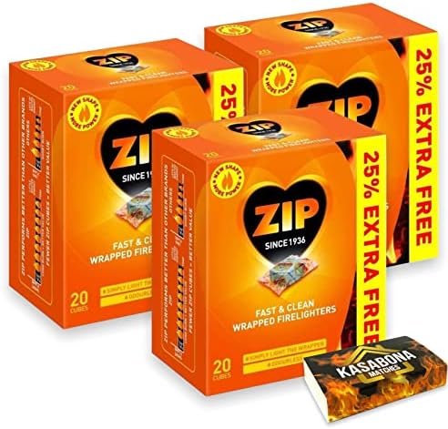 6 X Packs of 20 ZIP Fast & Clean Wrapped Firelighters for Open Fires ...