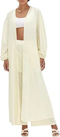 AMIMIV Womens 2 Piece Outfits Long Sleeve Chiffon Maxi Sheer Open Front ...