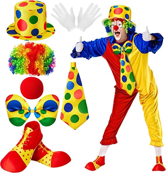 Clown Costume Set 7 Pcs Clown Accessories for Kids Adults Halloween ...