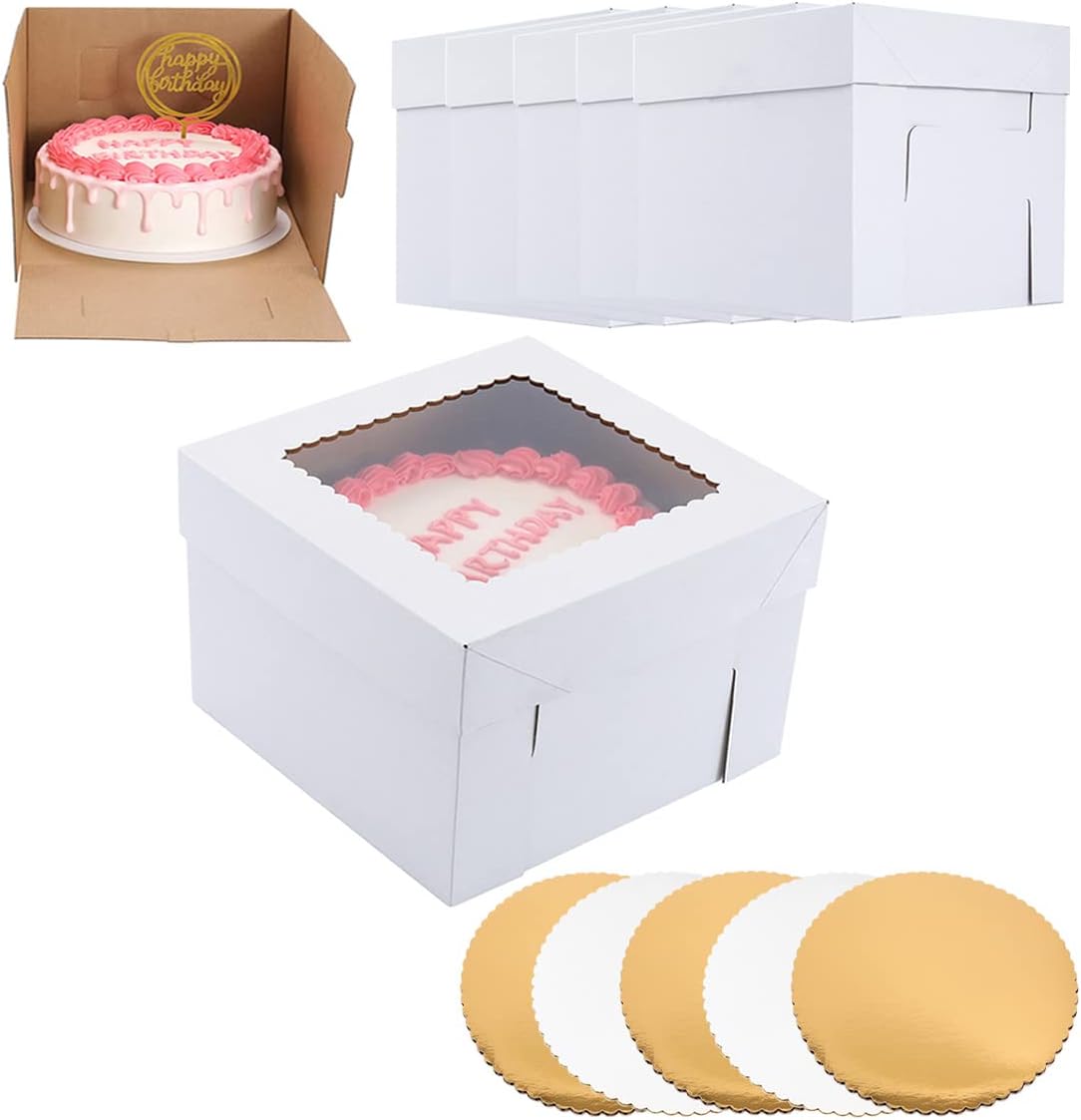 Amazon.com: Huoshange Cake Boxes with Window 12x12x8 Inch [5Pack ...