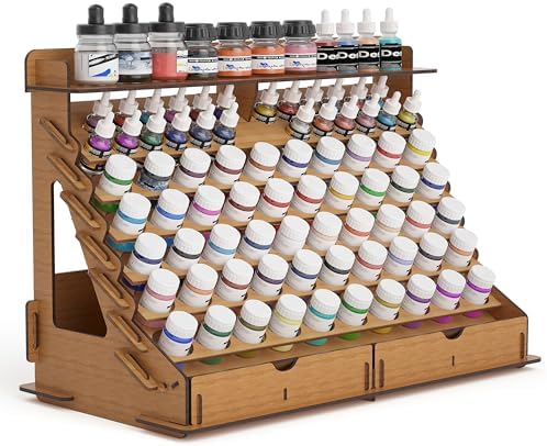 BQKOZFIN Wooden Paint Organizer Holds up to 74 Bottles/ 14 Paint ...