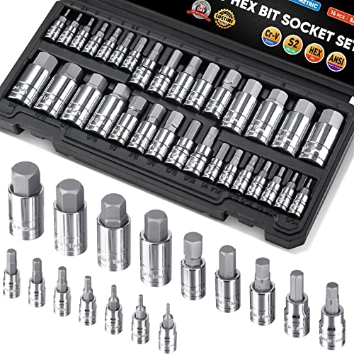 Amazon: 32PCS HEX Bit Socket Set, SAE and Metric Hex Bit Set with ...