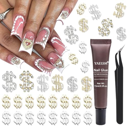 Amazon.com: YAEISM 30PCS Dollar Sign Nail Charms 3D Alloy Money Nail ...