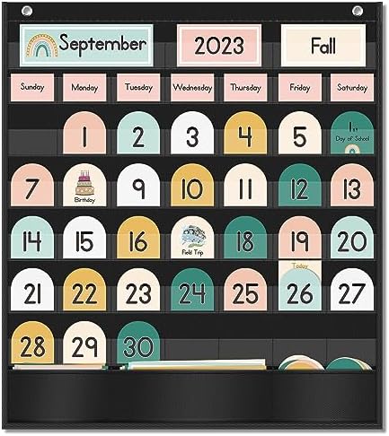 Classroom Calendar Pocket Chart Blue For Kids - Monthly Weather Seasons ...