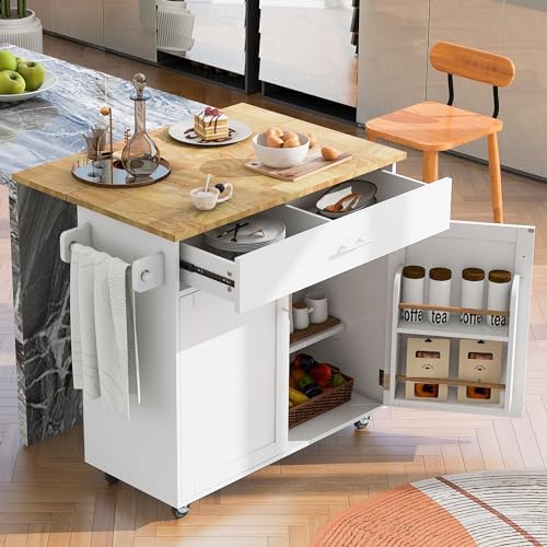Amazon.com: KVVBPRB Rolling Kitchen Island Table with Drop-Leaf, Mobile ...