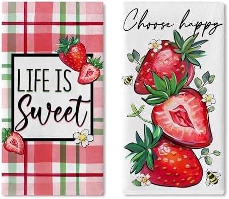 Amazon.com: Croar Spring Summer Strawberry Kitchen Dish Towels Set of 2 ...