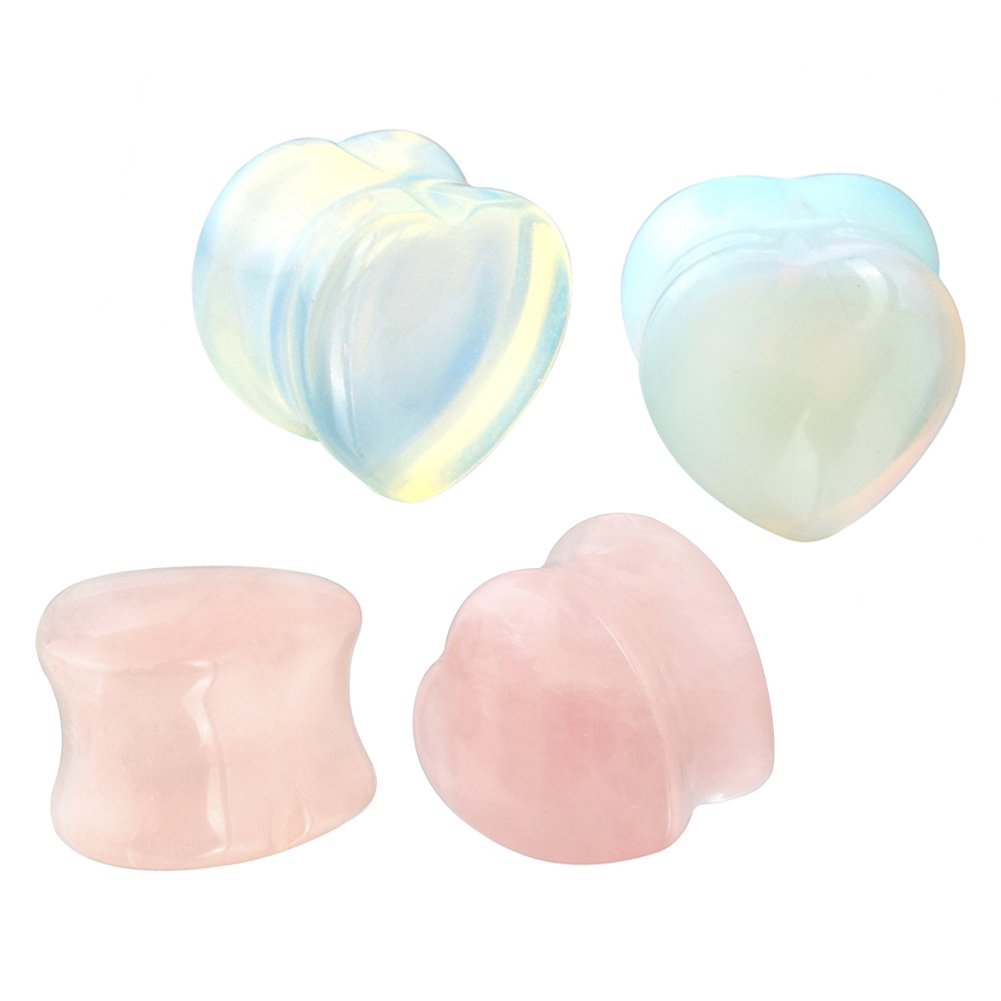 Pink Spar Opal Plugs Heart Shaped Stone Ear Tunnels - Double Flared ...