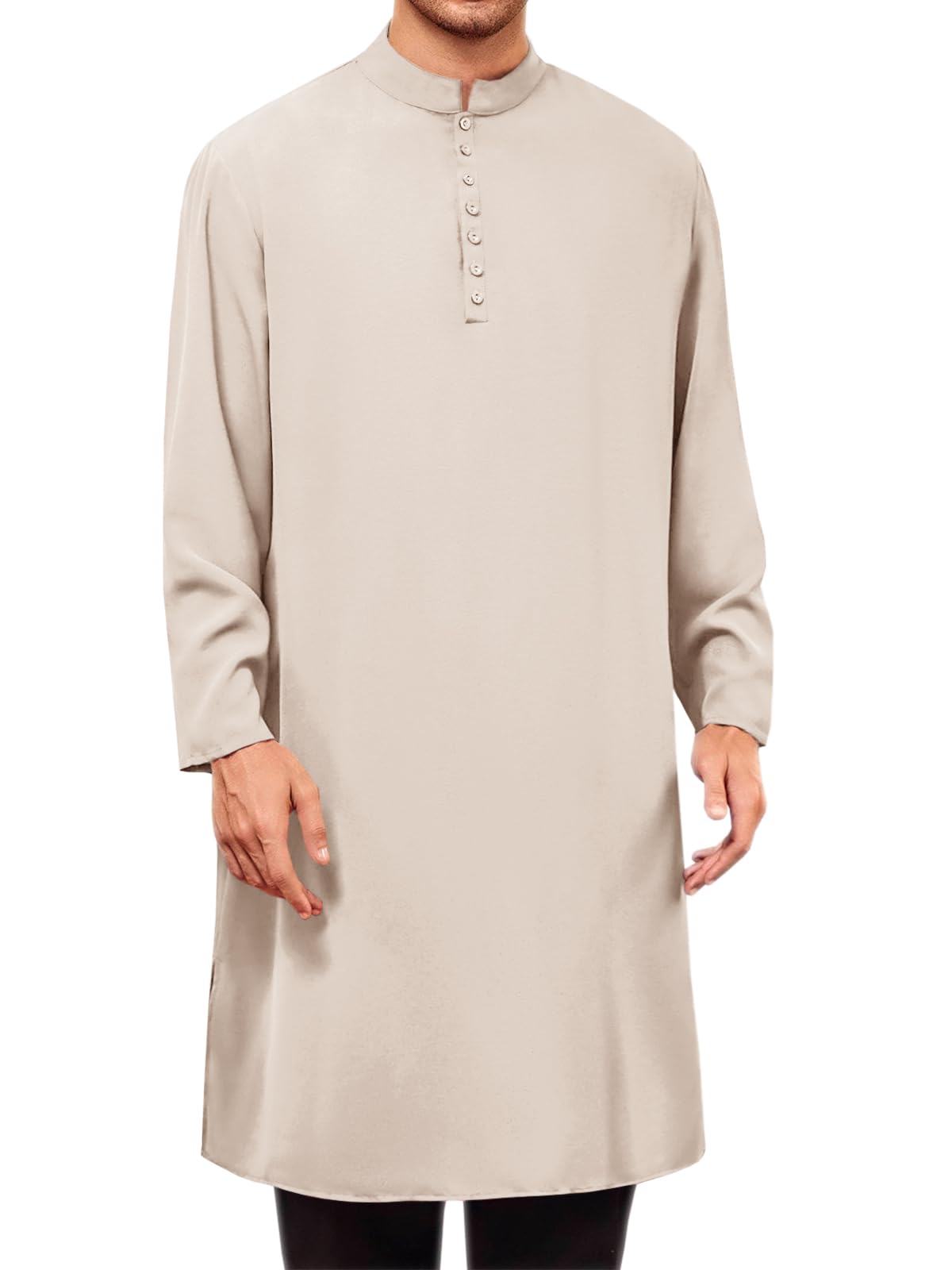 Runcati Mens Abaya Thobe Arabic T Shirts Kaftan Longline Banded Collar ...