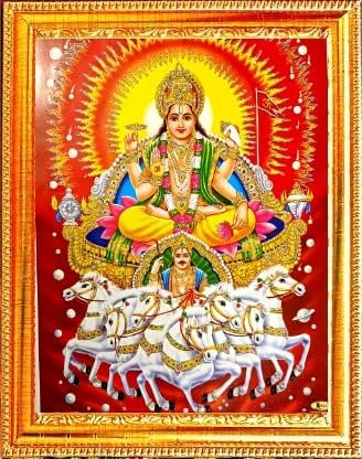 VCARTNOW Hindu Bhagwan Surya Dev Ji With 7 Horses God Photo Frame ...