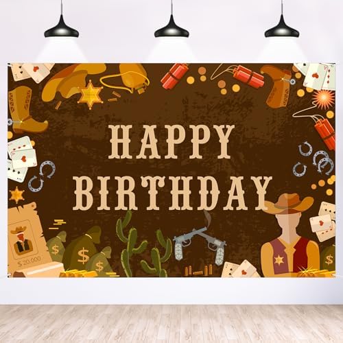Amazon.com : Maicaiffe Western Happy Birthday Backdrop Banner Decor ...