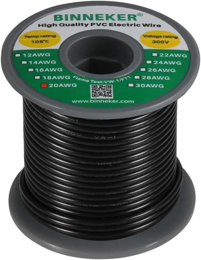 BINNEKER 20 Gauge PVC 1007 Solid Electric Wire Black 100 ft 20 AWG 1007 ...