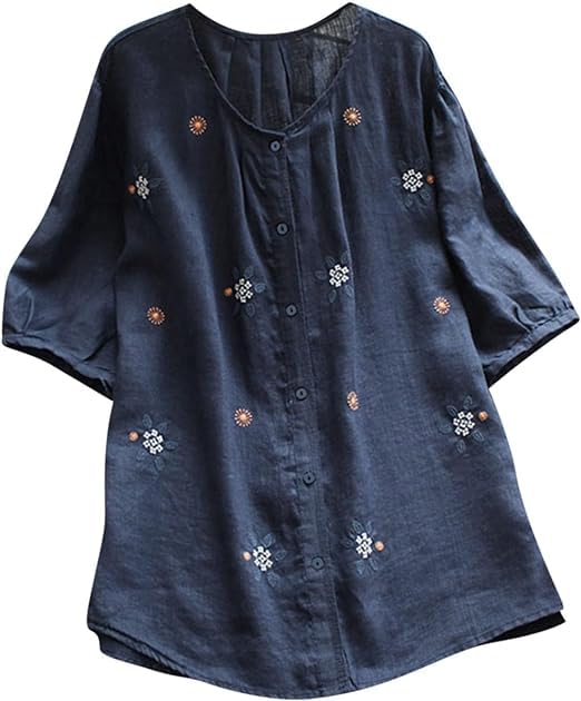 Buy ethnic beautique Womens Cotton Linen Shirts for Women Button Down ...