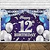 Amazon.com: Happy 12th Birthday Banner Backdrop Navy Blue Balloons ...