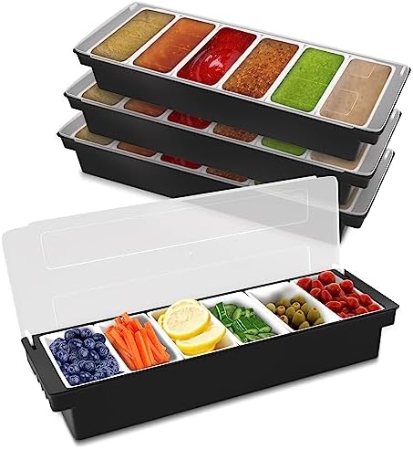 Amazon.com | G Francis Bar Condiment Tray with Lid 4 Pack - 6 Compartment Chilled Cocktail ...