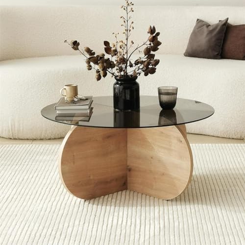 Amazon.com: FAWdecor Unbreakable Glass and Wood Coffee Table, Modern ...