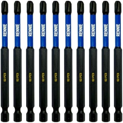 10 x Rennie Tools 100mm Long PZ2 Impact Screwdriver Driver Bits Set ...