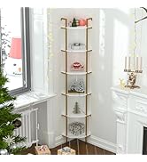 Amazon.com: aboxoo Ladder Shelf 2 PCS White Bookshelf 5-Tier Wooden ...