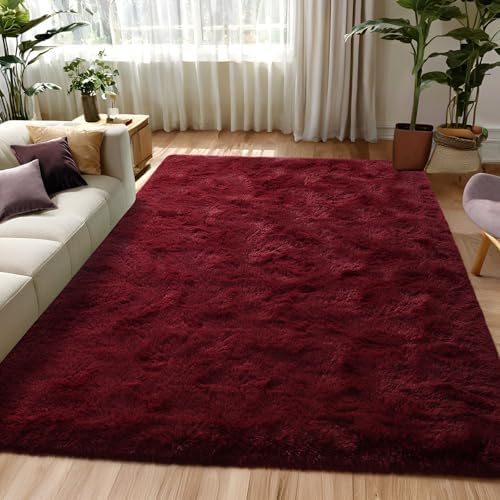 Amazon.com: FALARK Fluffy Burgundy Red Rugs for Bedroom, 3x5 Feet Dark ...