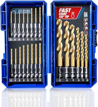 HIGHFIRE 22 Pieces Hex Shank Drill Bit Set for Impact Driver, HSS Twist ...