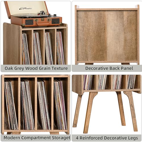 Snapklik.com : LELELINKY Record Player Stand, Oak Grey Vinyl Storage Table