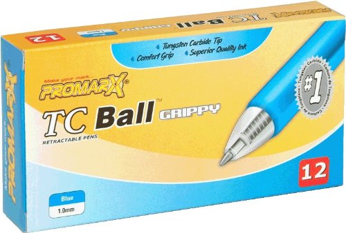 Promarx Retractable Ballpoint Pens With Grip, 1.0 mm, Blue Ink, 12 ...