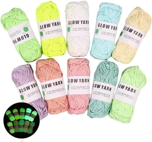 10 Rolls Glow in The Dark Yarn for Crochet, 58 Yard Luminous Yarn for ...