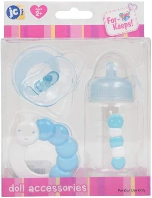 Amazon.com: Blue Baby Doll Bottle, Rattle & Pacifier Set | JC Toys ...