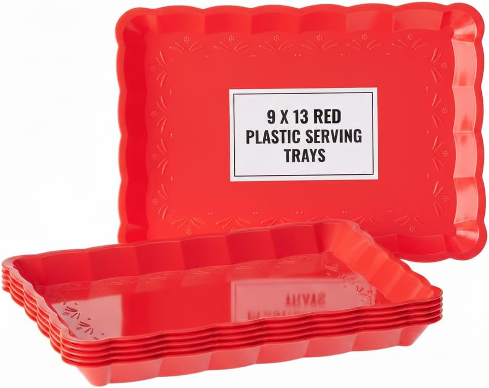 Amazon.com: 6 Pack Red Plastic Serving Trays for Party, 9 x 13 Inch ...