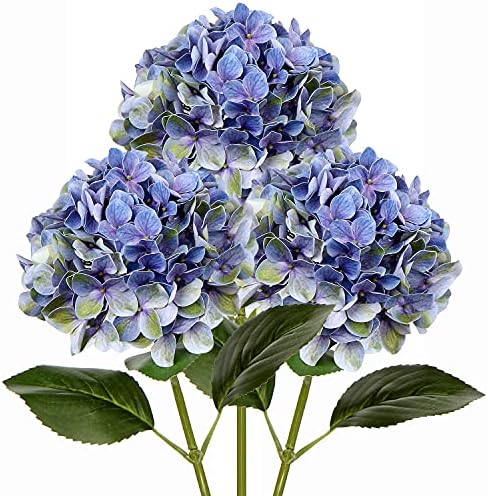 Amazon.com: SUMTIPHUN 4Pcs Real Touch Hydrangeas Gradient Blue ...