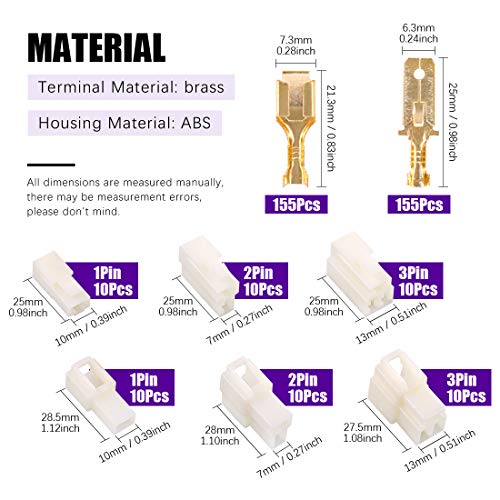 Swpeet 400Pcs 6.3MM Automotive Electrical Wire Connectors Kit, 6.3mm 1 ...