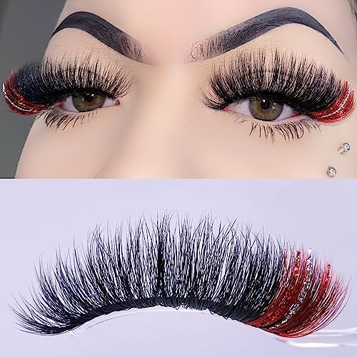 Amazon.com: Miss Kiss Red Color Eyelashes White Silver Glitter Lash ...