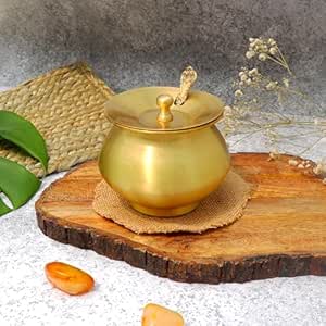 Buy ATYA LUXURY Handicraft Brass Ghee Pot, with Lid and Spoon, 450 ml ...