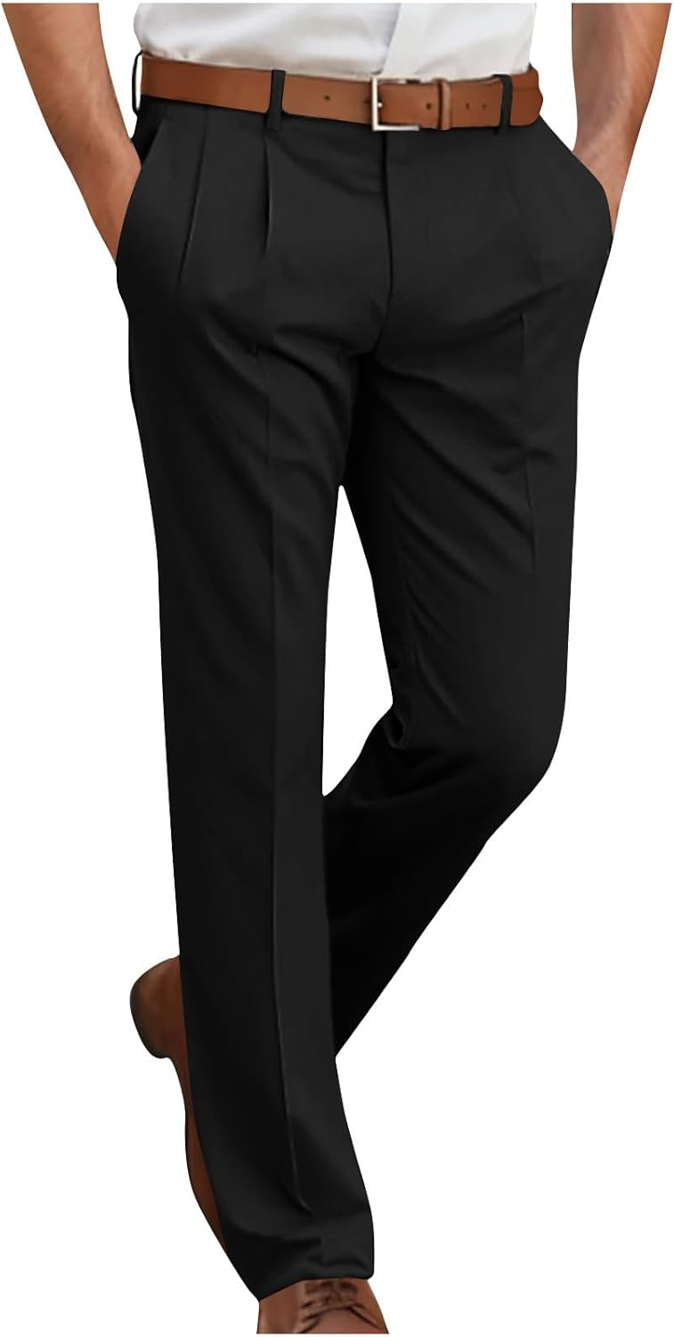 Mens Dress Pant Front Pleated Slim Fit Suit Pants Classic Casual ...