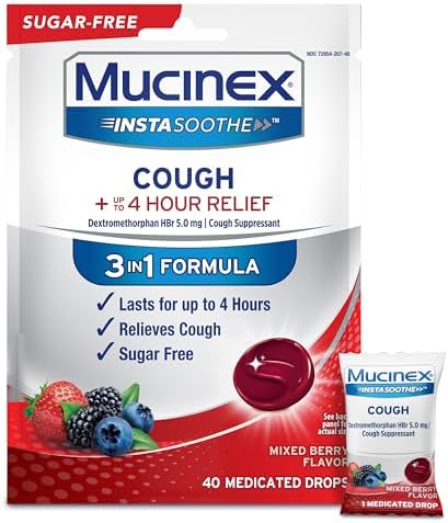 Amazon.com: Mucinex Instasoothe Sugar Free Cough Drops, Cough Medicine ...