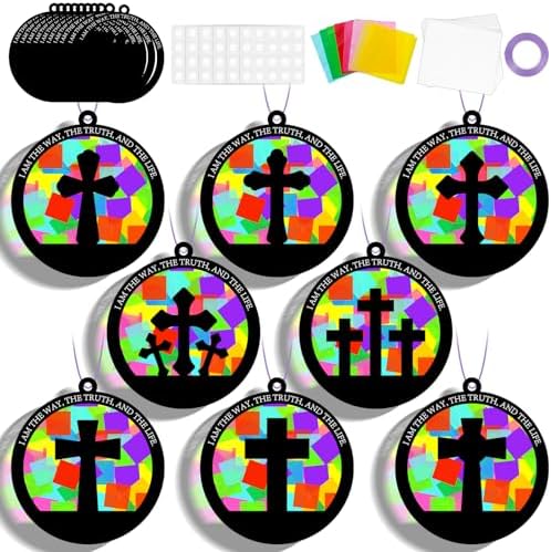 Amazon.com: QOUBAI 32 Sets Easter Cross Suncatchers Craft Kit DIY ...