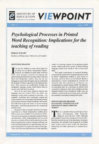 Psychological Processes in Printed Word Recognition: Implications for ...