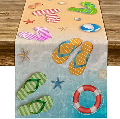 Amazon.com: Summer Beach Table Runner Flip Flops Seaside Themed ...