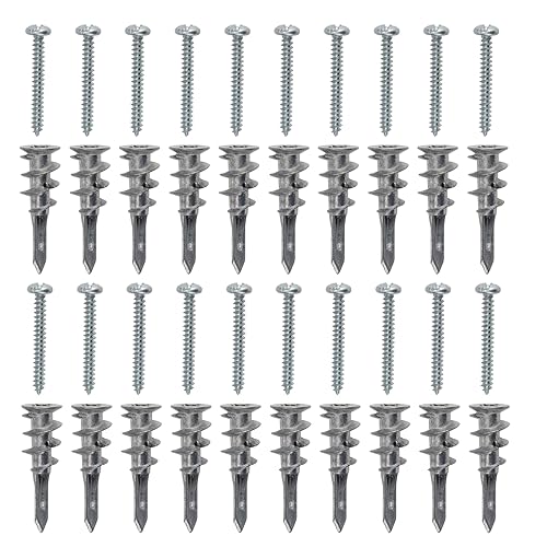 MSKS 20Pcs Plasterboard Fixings with Screws, Heavy Duty Metal Self ...