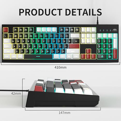 Creamy Keyboard,K2 MageGee Keyboard Wired RGB Backlit 104 Waterproof ...