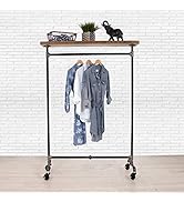 Amazon.com: Industrial Pipe Rolling Clothing Rack with Solid Wood Shelf ...