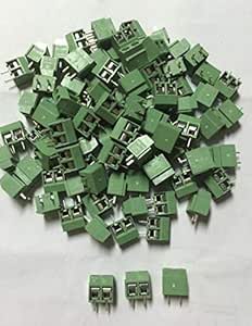 100 pcs 2 Pin Screw Green PCB Terminal Block Connector 5mm Pitch : Buy ...