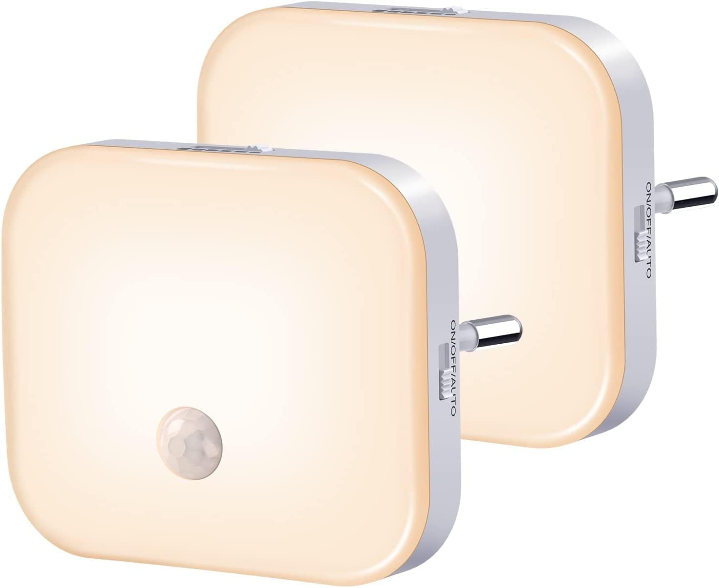 B.K.Licht - 2er Set Nachtlicht Steckdose mit Bewegungsmelder, warmweiße Lichtfarbe, Dauerlicht ...