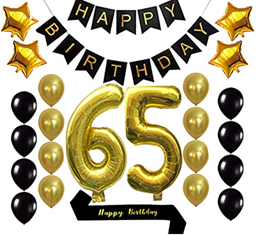 Gold 65th Birthday Decorations Balloon Banner Happy Birthday Banner 65 ...