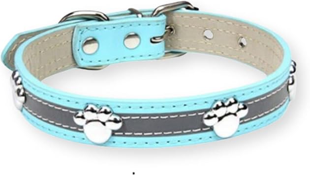 Amazon | [LaLUCA GOODS] 犬 首輪 猫 首輪 小型犬 中型犬 おしゃれ 革 定番 犬用 首輪 PU レザー 反射 散歩 かわいい 肉球 足跡 ブルー S | LaLUCA ...