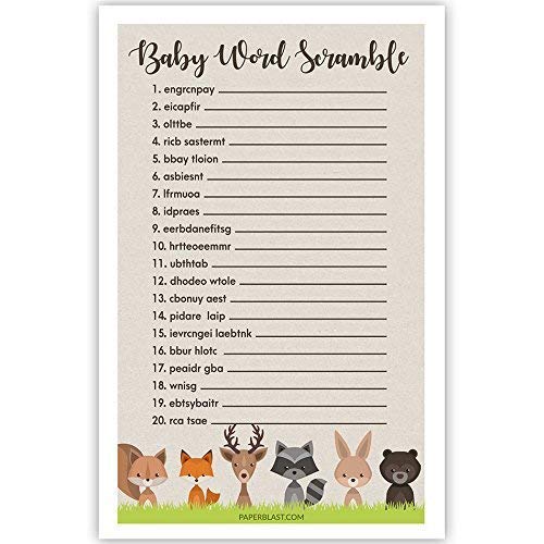 Amazon.com: Woodland Creatures Baby Shower Game - Baby Word Scramble ...