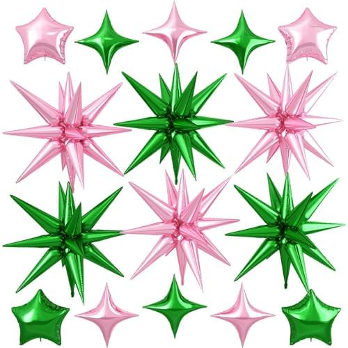 Amazon.com: Pink Green Star Balloon,16Pcs Star Foil Balloons Set with ...