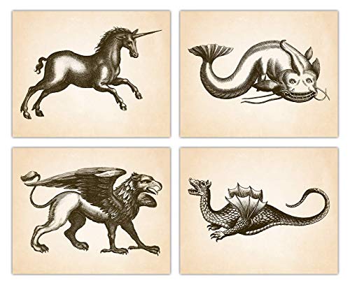 Amazon.com: Vintage Mythical Beasts Wall Art Prints - Set of Four (8x10 ...